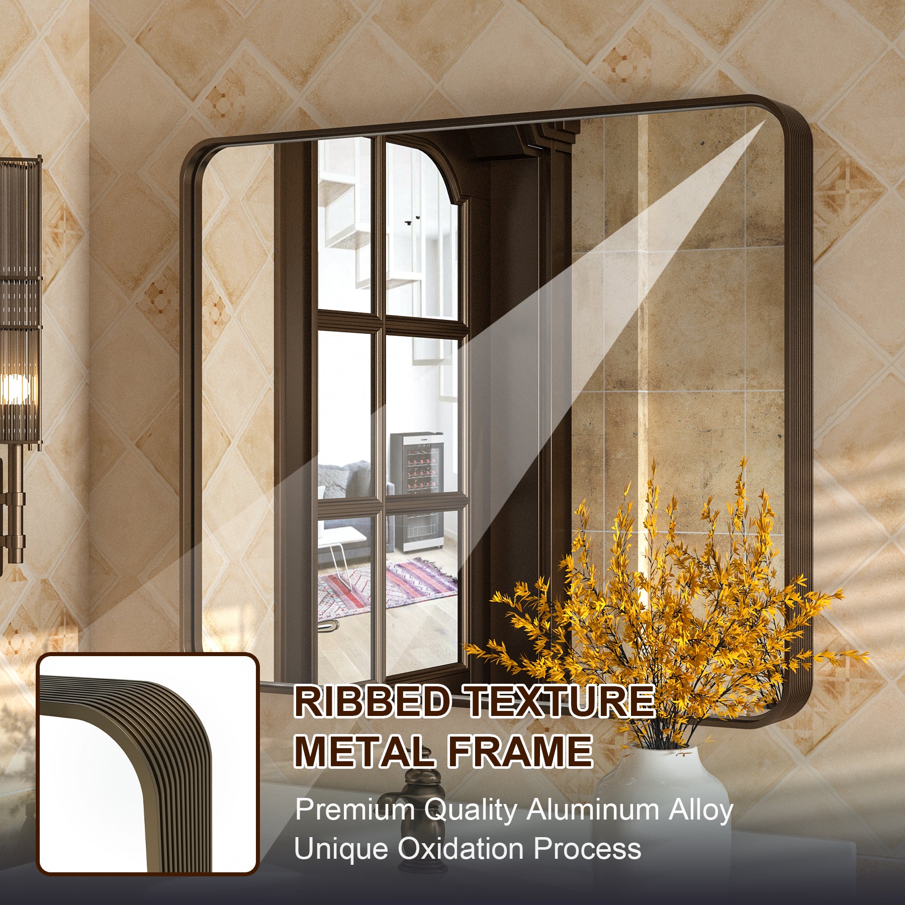 Modern Practical Black Aluminum Alloy Metal Frame Mirror 36 x 30 Inch ...