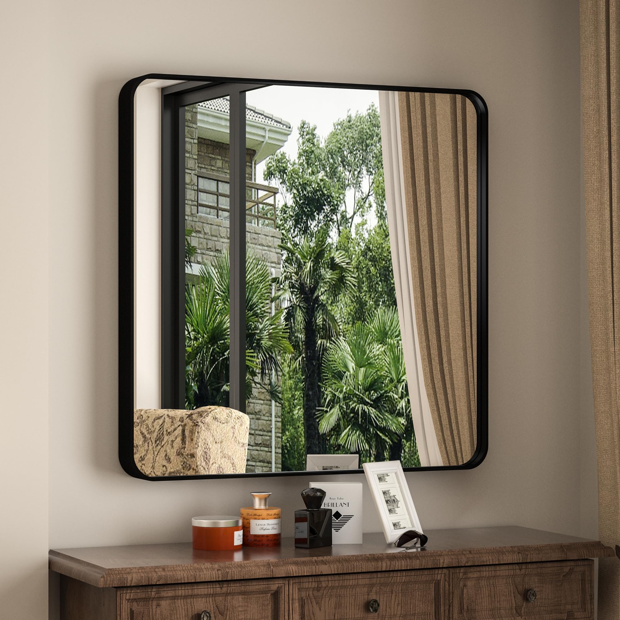 PILOCOS 36 Inch Modern Black Square Decorative Mirror for Bedroom ...