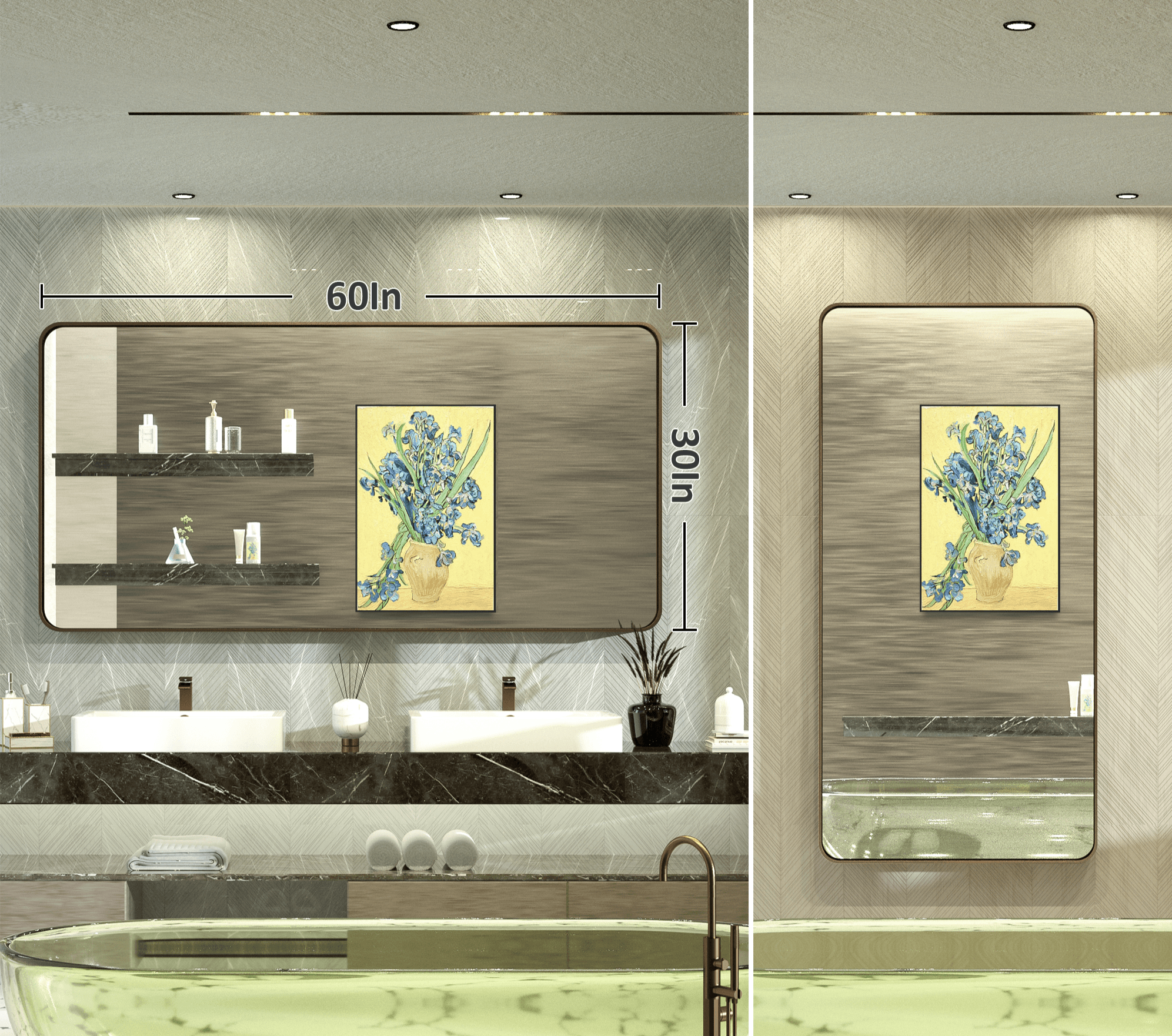 60 x 30 Inch Large Elongated Modern Frame Bathroom Decorative Mirrors ...